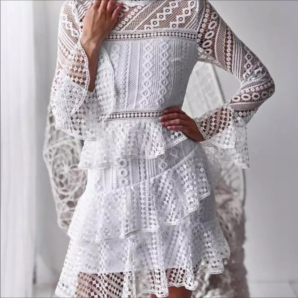 Gorgeous Elegant White Lace Ruffle Dress!!! - Gem